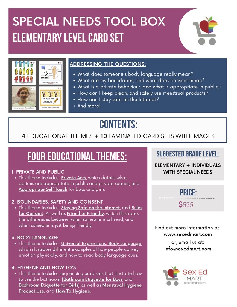Special Needs Tool Box – Elementary Level Card Set (Download or Hard Copy)